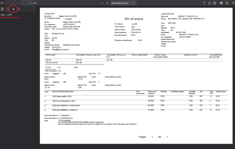 Anexa la factura în sistemul RO e-Factura (BG-24) - Program RO e-Factura gratis